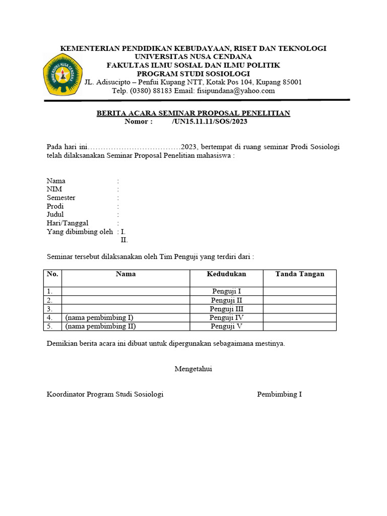 Berita Acara Seminar Sosiologi 2023 | PDF