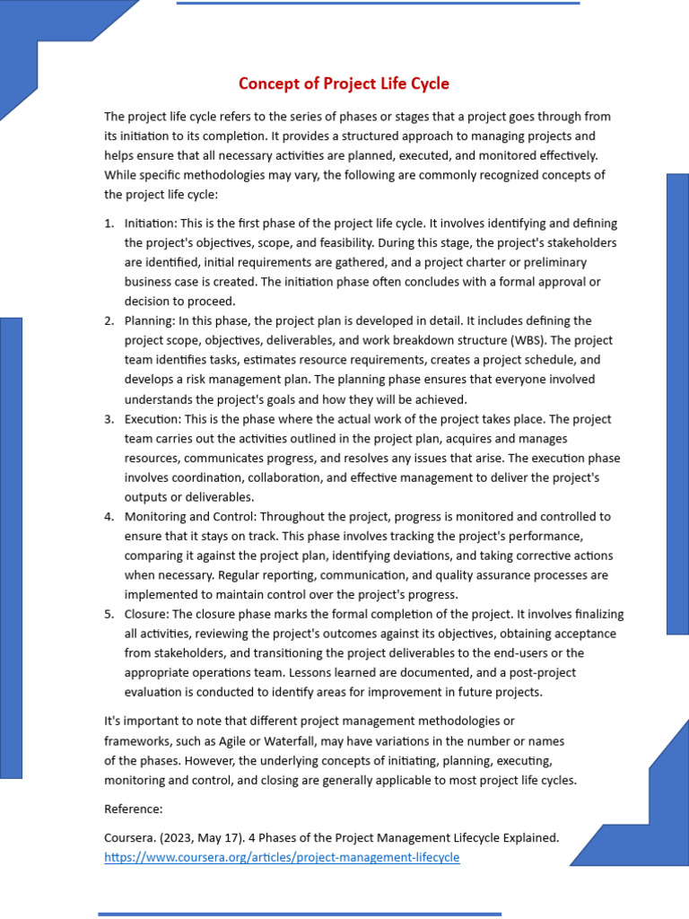 Concept of Project Life Cycle | PDF | Project Management | Life Cycle Assessment