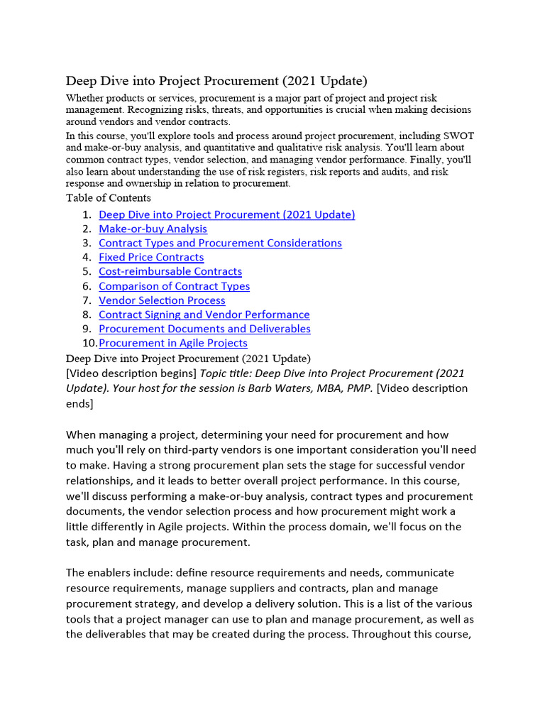 Deep Dive Into Project Procurement 2021 Update 042321 Download Free Pdf Business