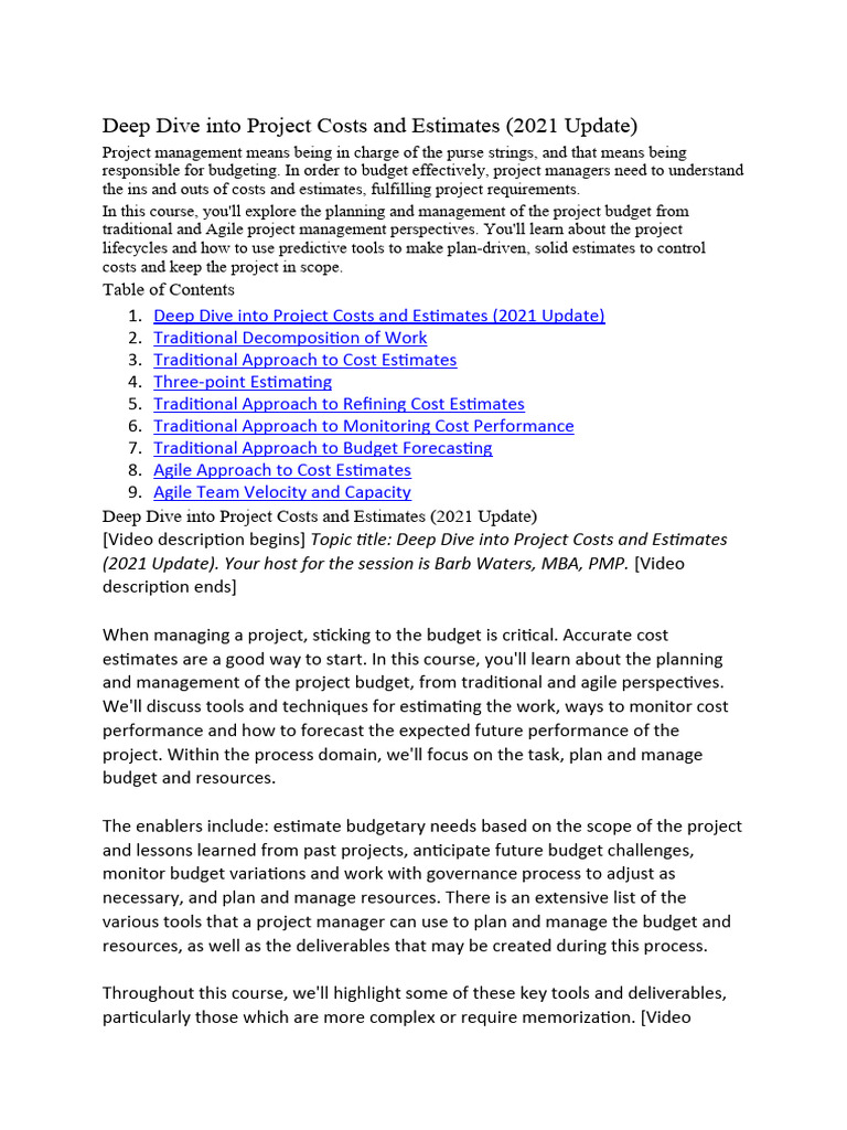 Deep Dive Into Project Costs and Estimates (2021 Update) - 042323 ...