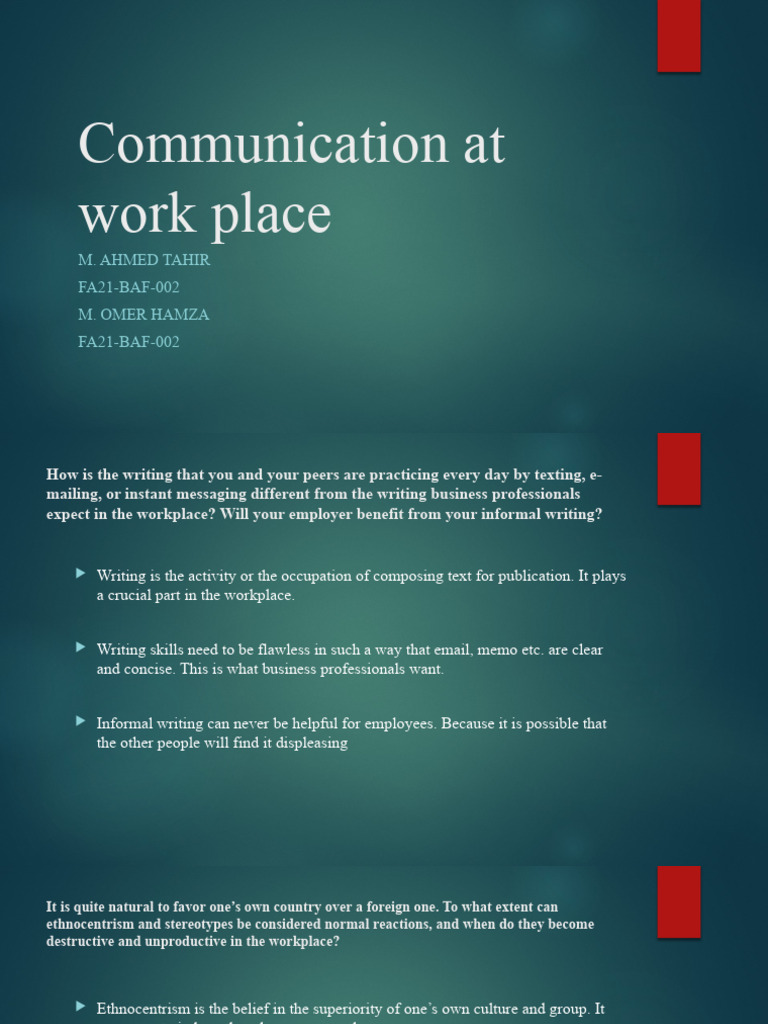 Communication at Work Place | PDF | Nonverbal Communication | Body Language