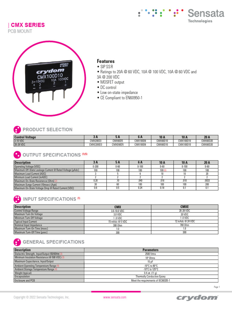 Sensata CMX Series DC PCB Mount Datasheet | PDF | Amplifier | Electrical Resistance And Conductance