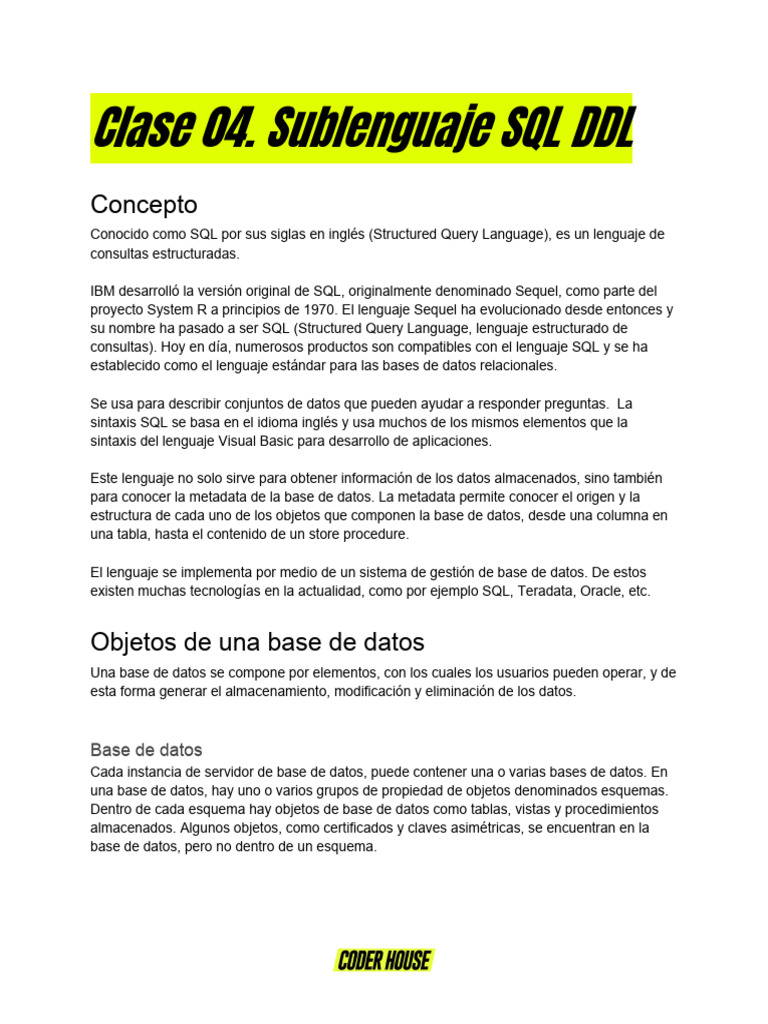 Clase 04 - Sublenguaje SQL DDL | PDF | SQL | Bases de datos