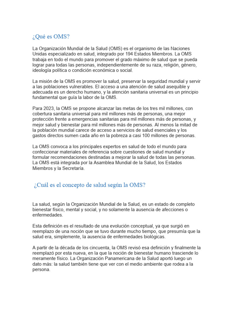 Qué Es OMS | PDF | Organización Mundial de la Salud | Asistencia sanitaria preventiva