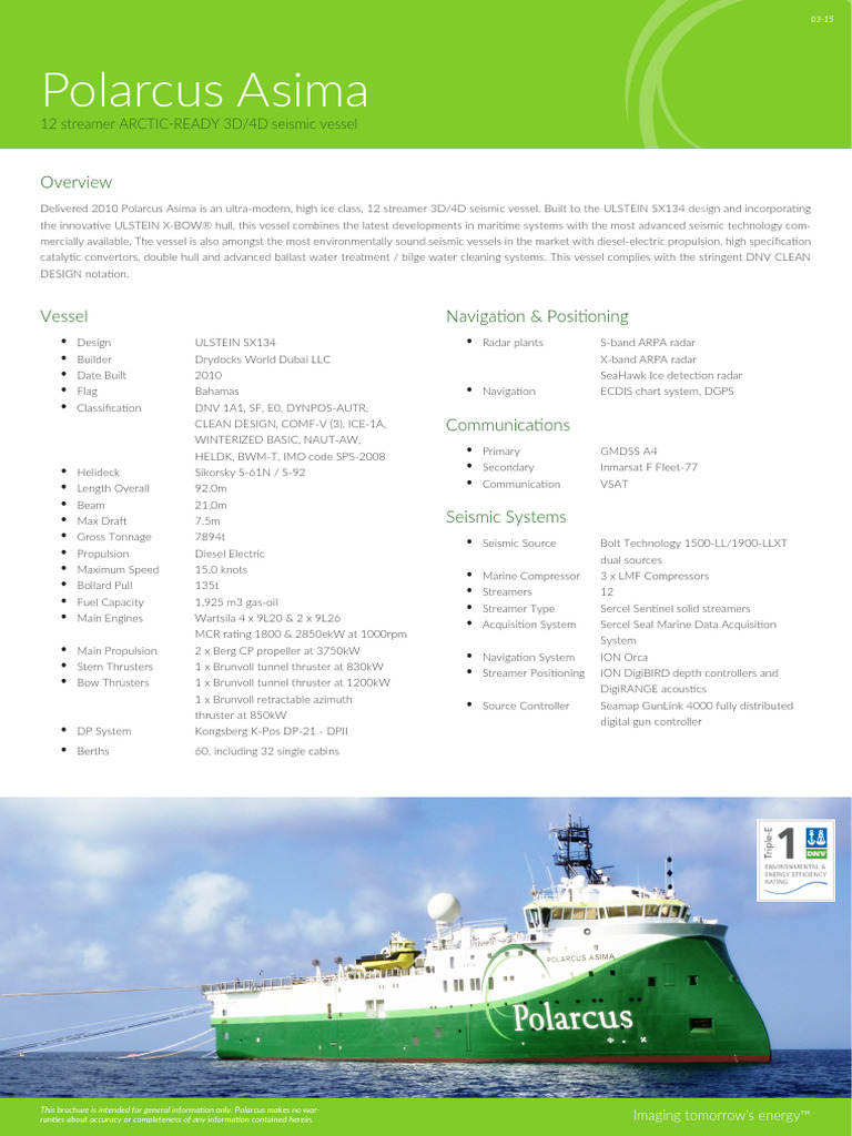 Polarcus Asima Specification Web | PDF | Marine Propulsion | Water Transport