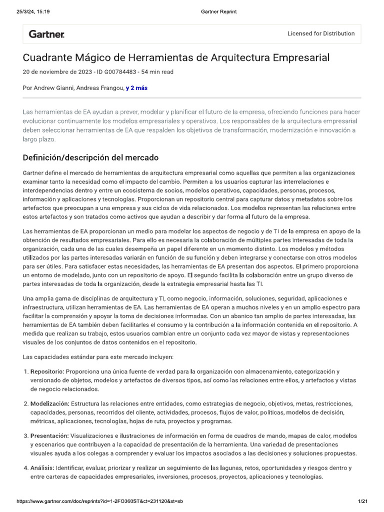 2023 - Magic Quadrant For Enterprise Architecture Tools (ES) | PDF