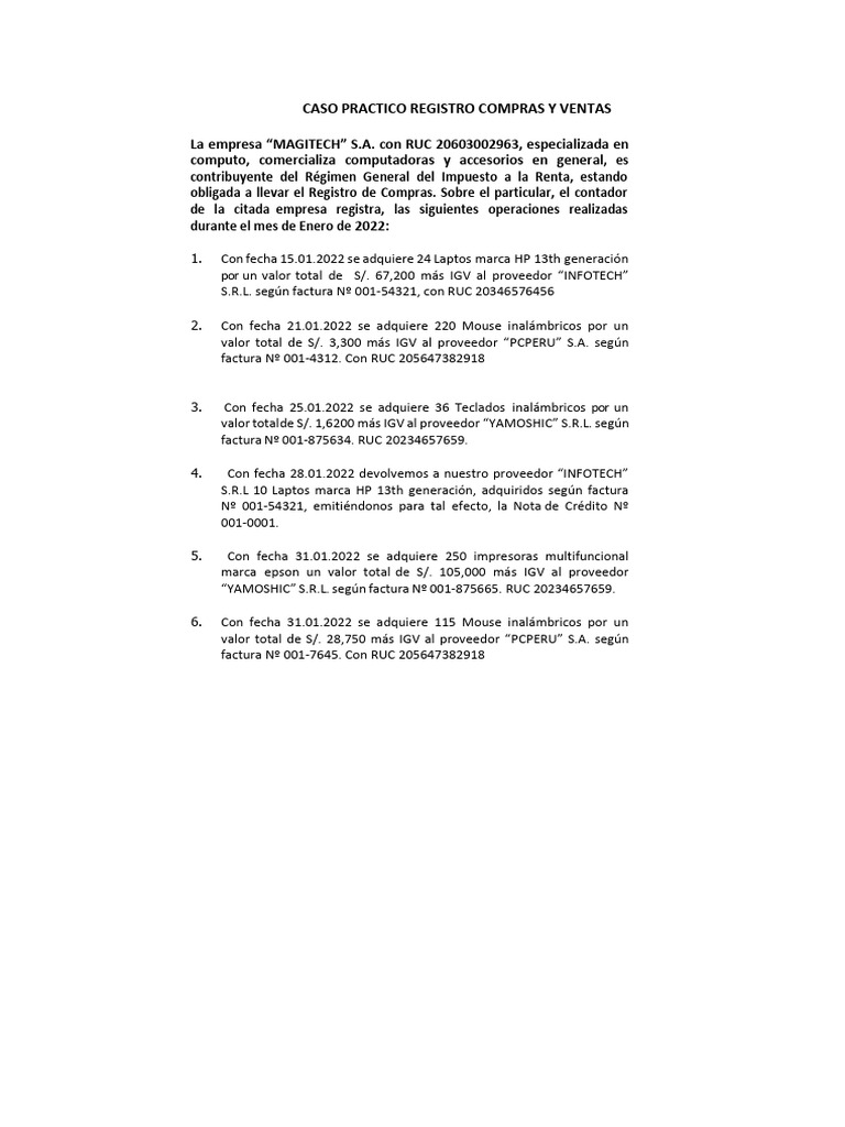 Caso Practico Registro Compras y Ventas | PDF | Equipo de oficina | Economias