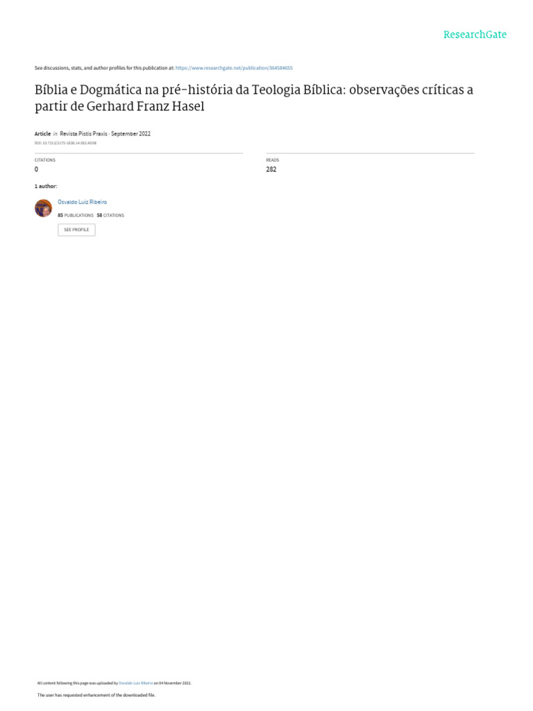 Bíblia e Dogmática Na Pré-História Da Teologia Bíblica: Observações ...