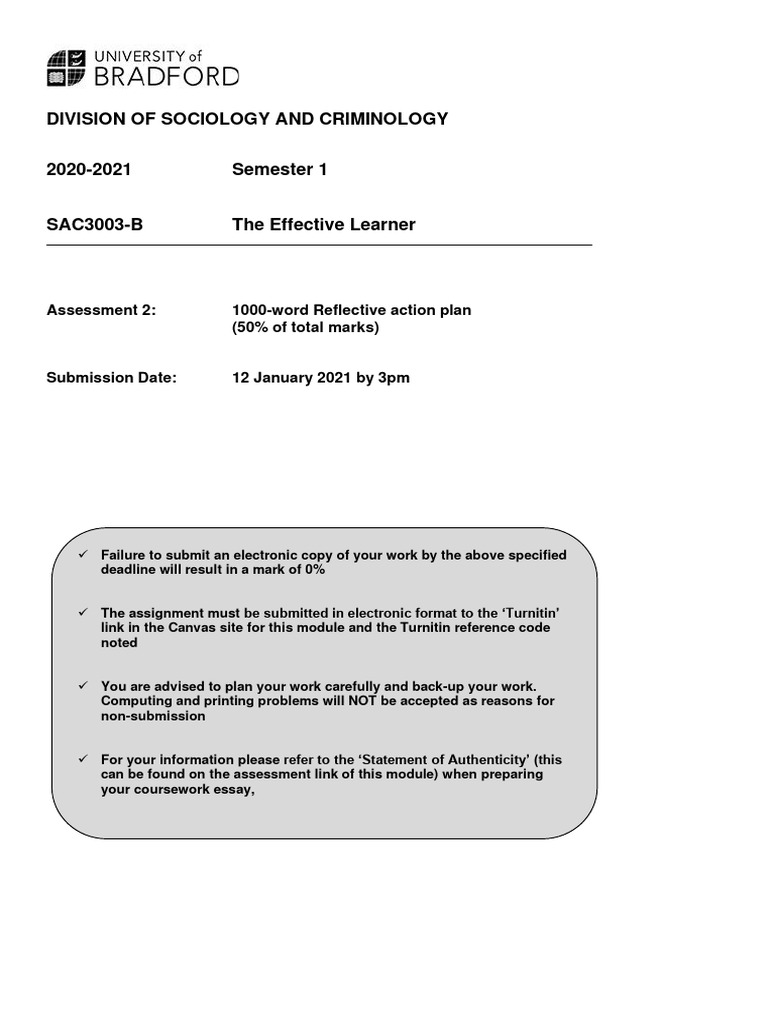 SAC3003-B Assessment - Reflective Action Plan-1 - 562660018 | PDF ...