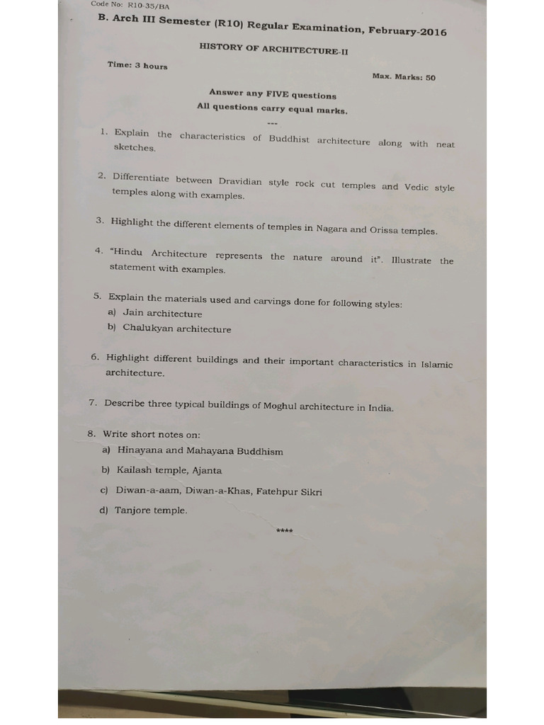 History of Architecture II Question Papers | PDF