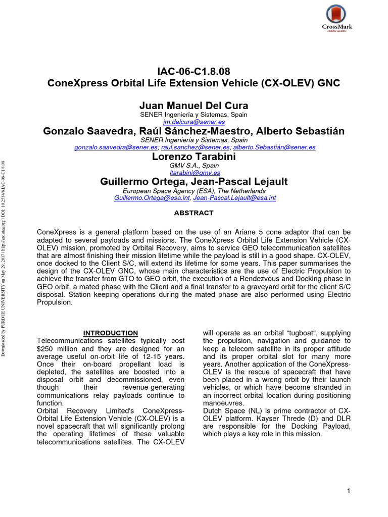 Conexpress Orbital Life Extension Vehicle Cxolev GNC 2006 | PDF | Space ...