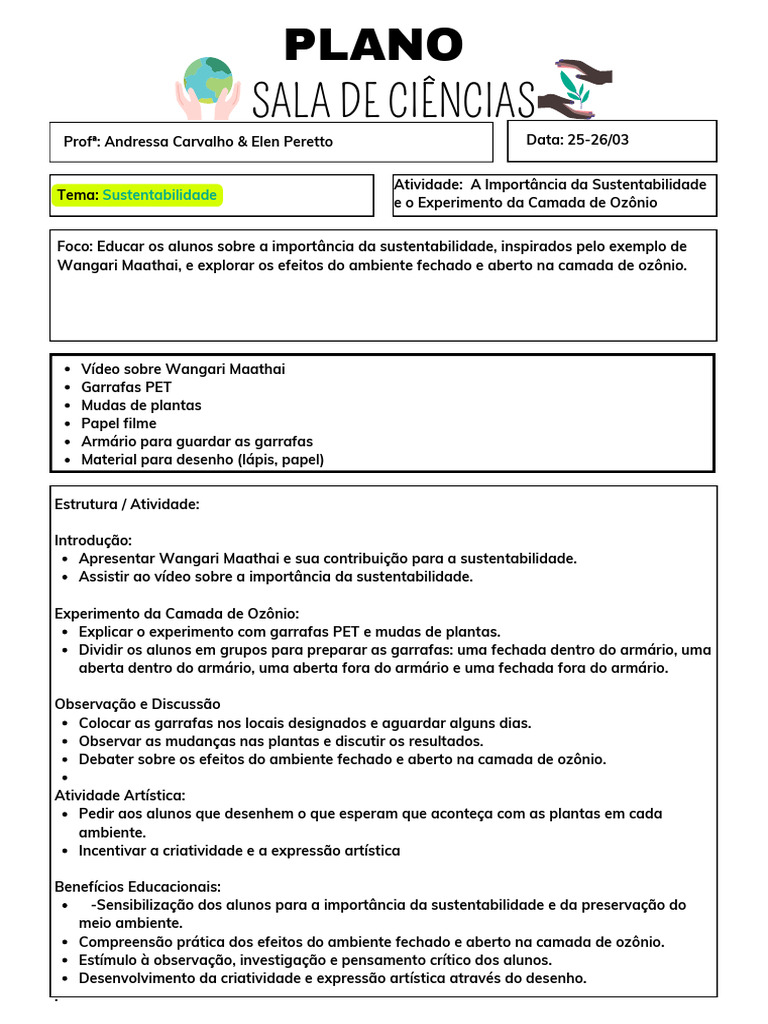 Planos de Aula Ciências | PDF | Ciências e Matemática