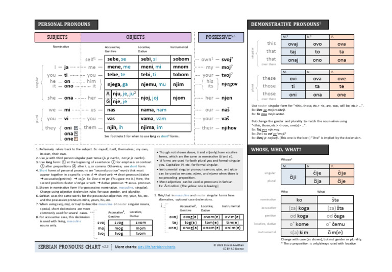 A4 Serbian Pronouns Chart | PDF | Grammatical Gender | Grammatical Number