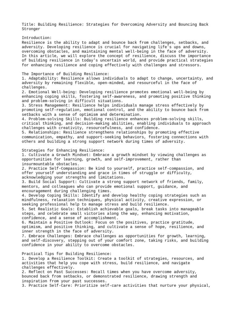 Building Resilience Strategies For Overcoming Adversity and Bouncing Back Stronger | PDF ...