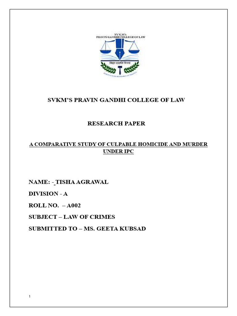 A002 Ipc Assignment Pdf Murder Mens Rea 