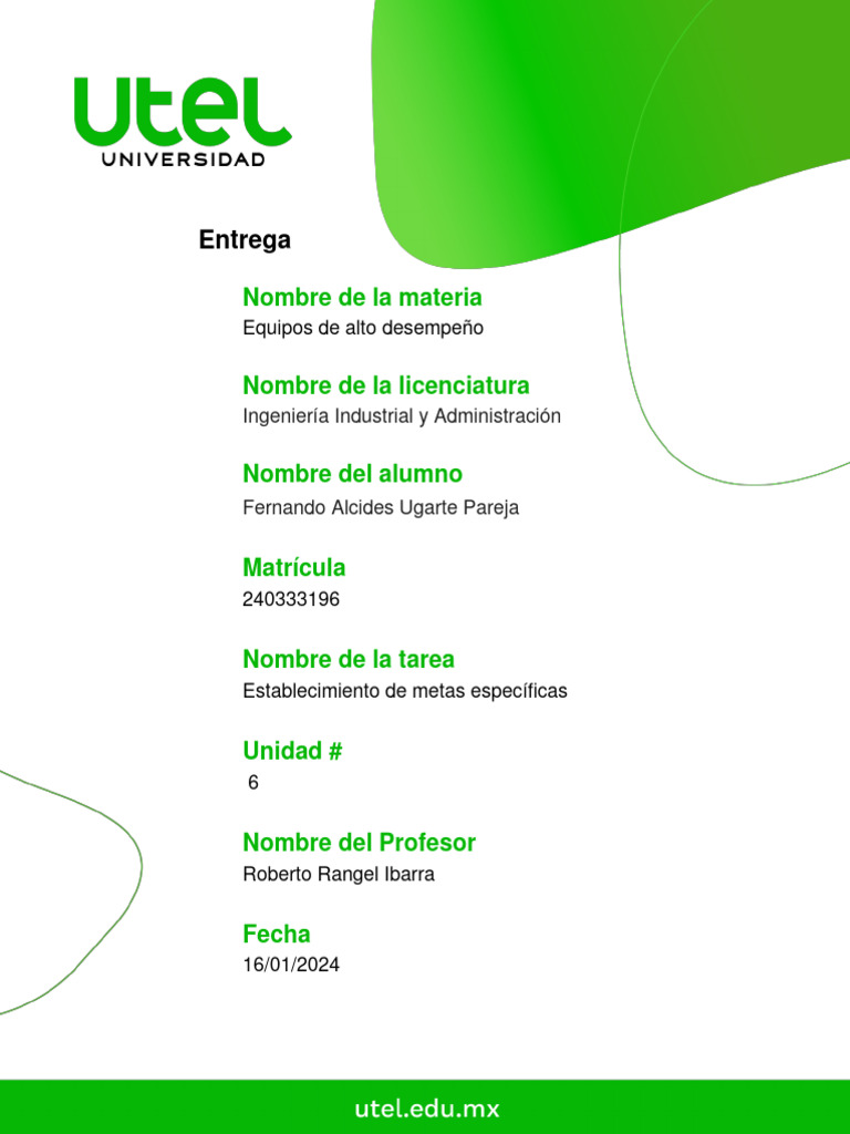 TAREA 6 Establecimiento de Metas Específicas | PDF | Motivación ... TAREA 6 Establecimiento de Metas Específicas | PDF | Motivación ...