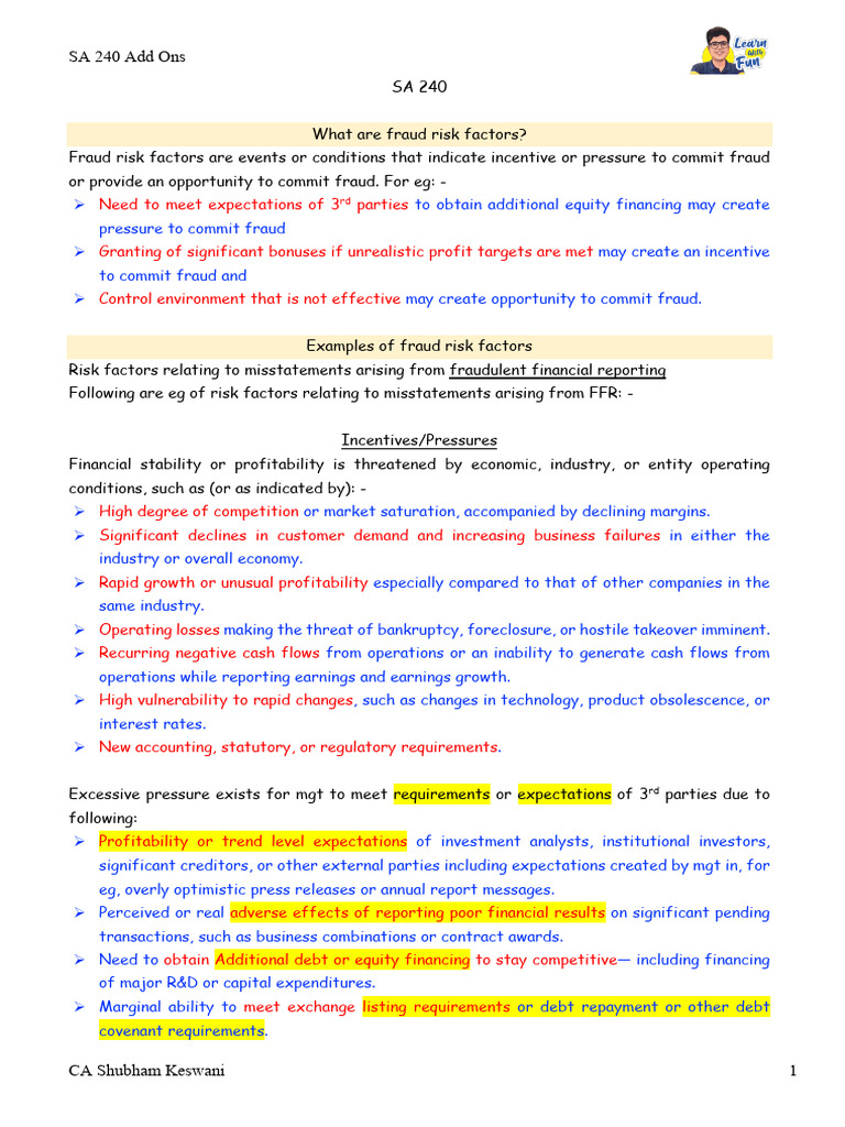 Understanding Fraud Risk Factors in Auditing | PDF | Internal Control ...