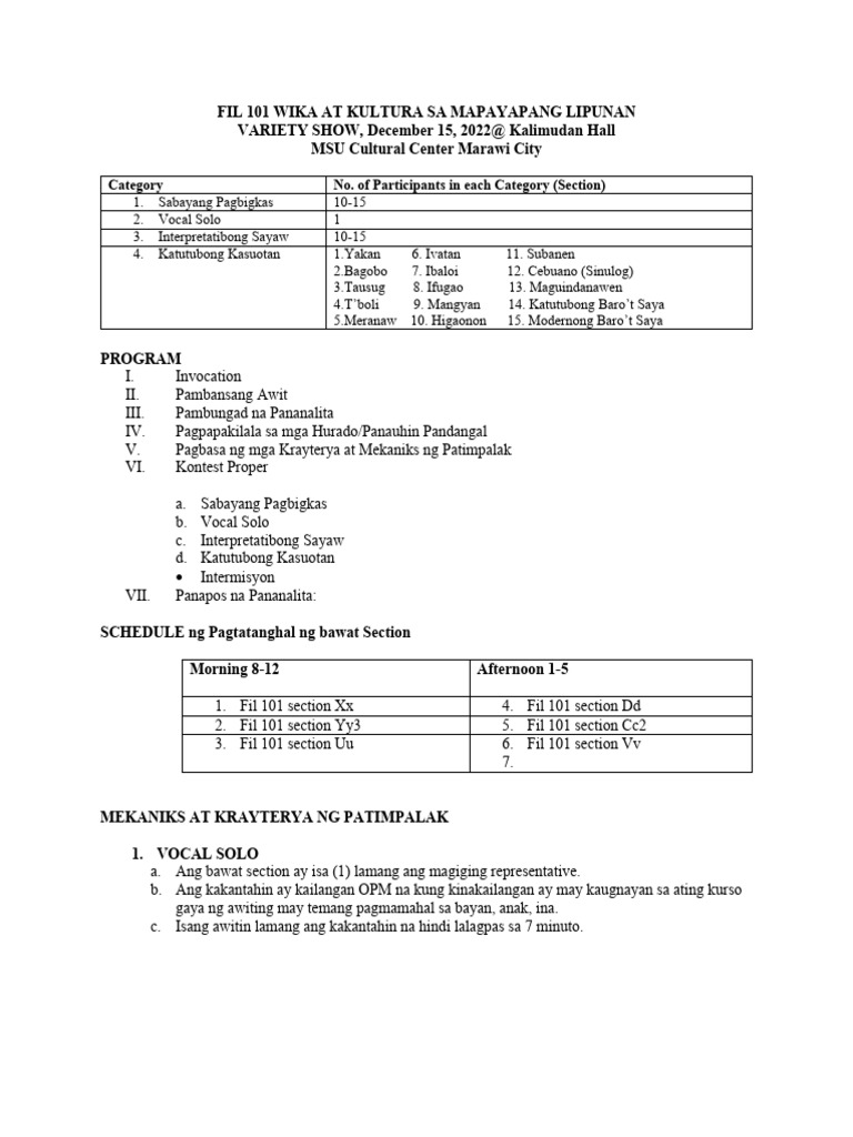 FIL 101 Variety Show | PDF