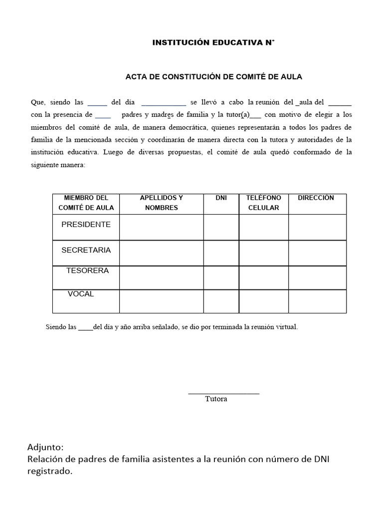 2024 - Acta de Instalación de Comité de Aula - JCT | PDF