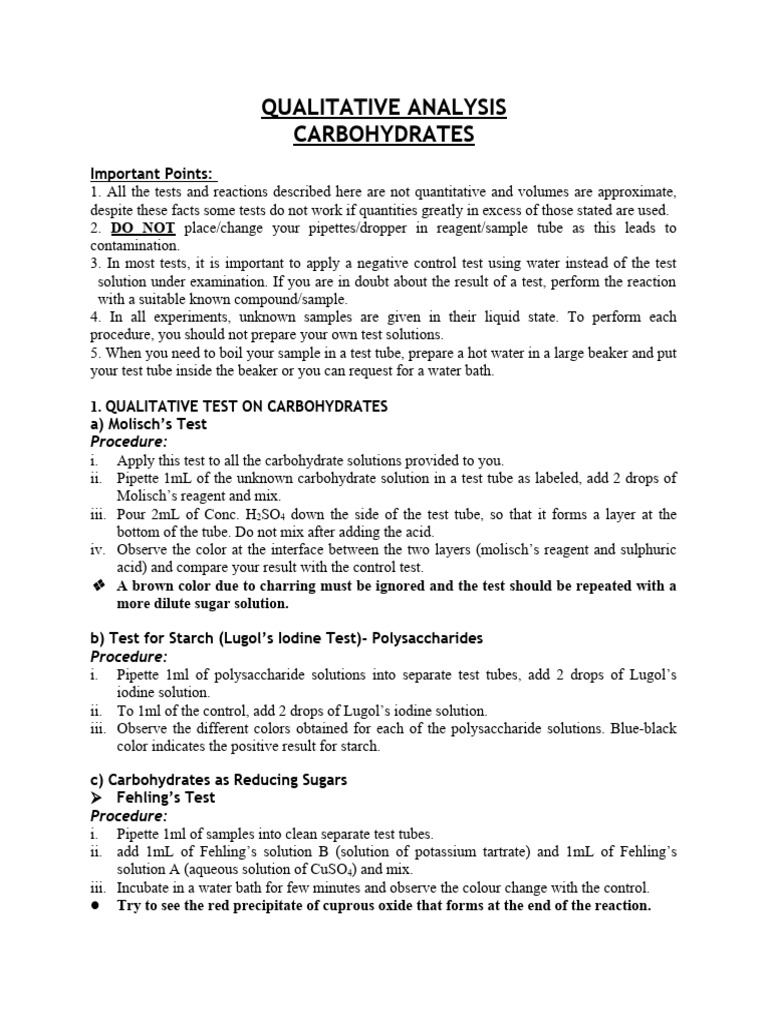 Expt. 4 (Test For Carbohydrates) | PDF | Chemistry | Chemical Substances