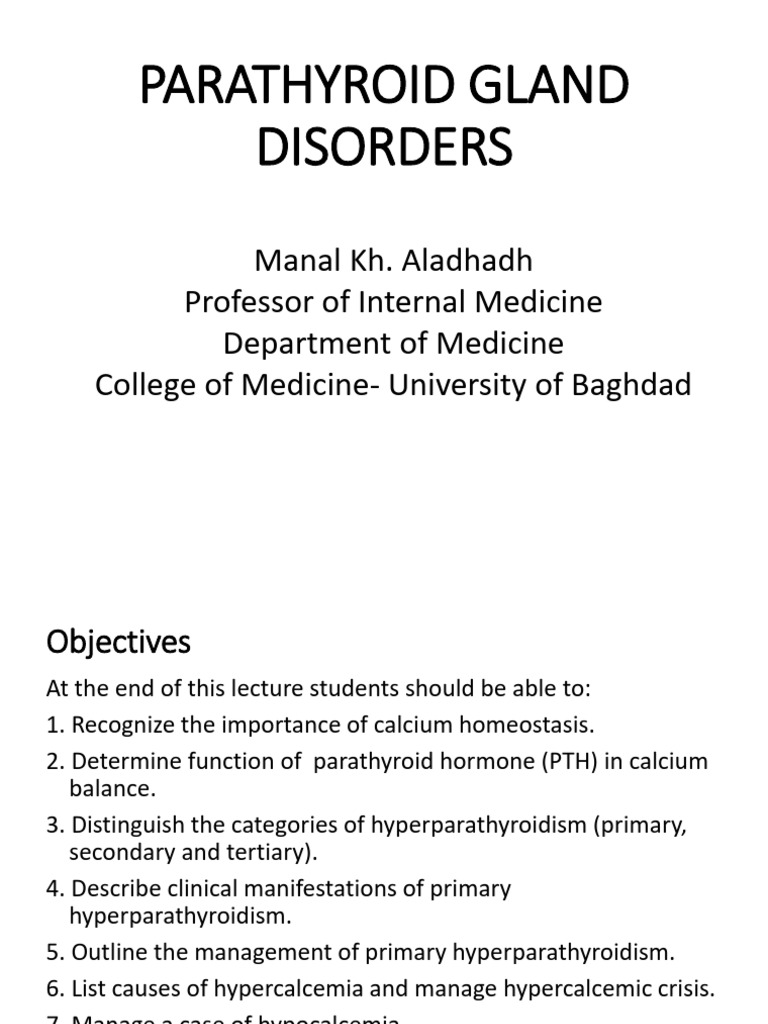 LEC 3 Parathyroid Gland Disorders | PDF | Endocrine System | Clinical ...