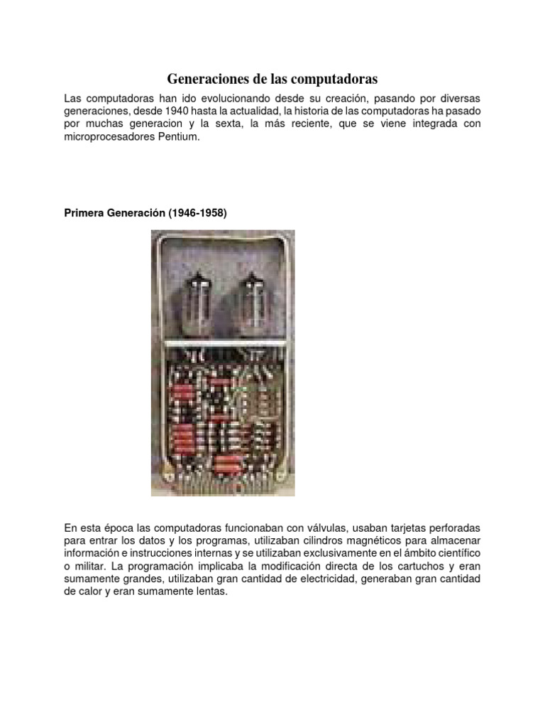 Generaciones de Las Computadoras | PDF | Circuito integrado | Microprocesador