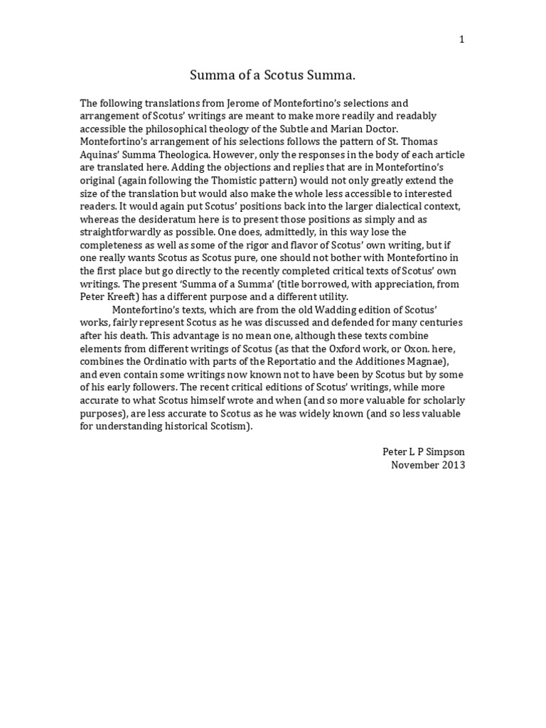 A Scotus Summa | PDF | Knowledge | Nous