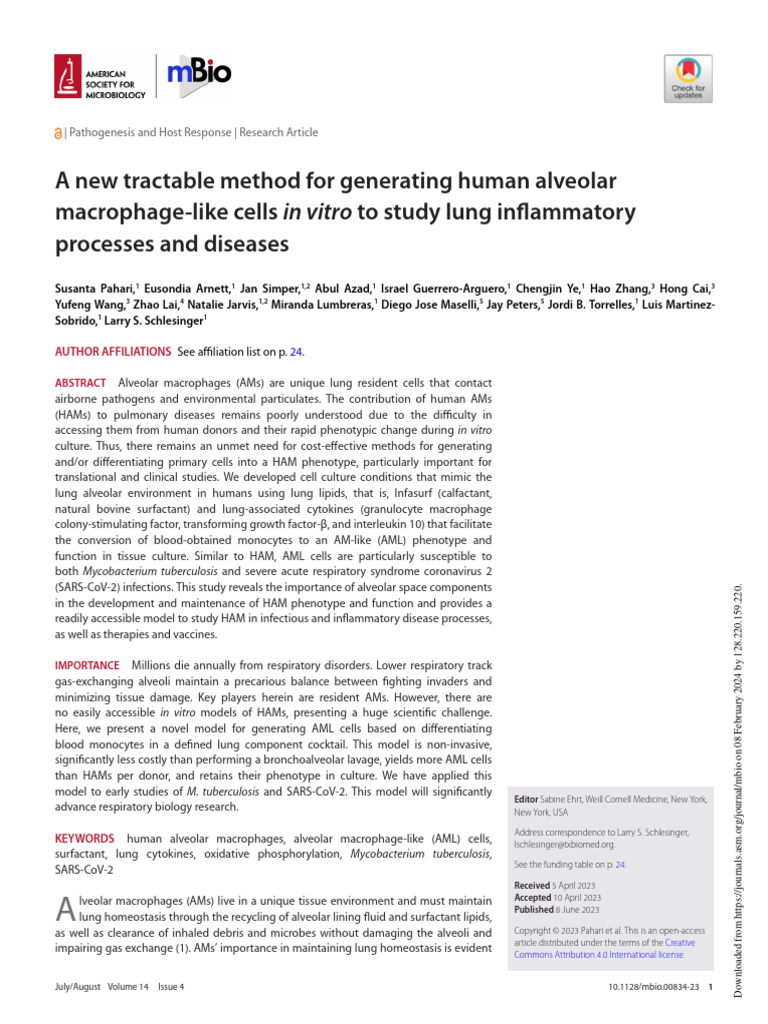 Pahari Et Al 2023 A New Tractable Method For Generating Human Alveolar Macrophage Like Cells in ...