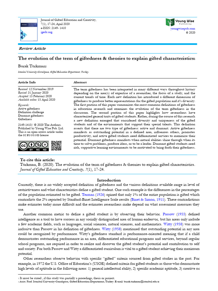 Evolution of Giftedness Definitions | PDF | Intellectual Giftedness ...
