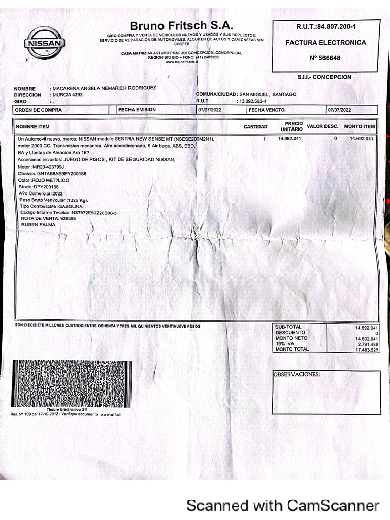 Factura Sentra | PDF