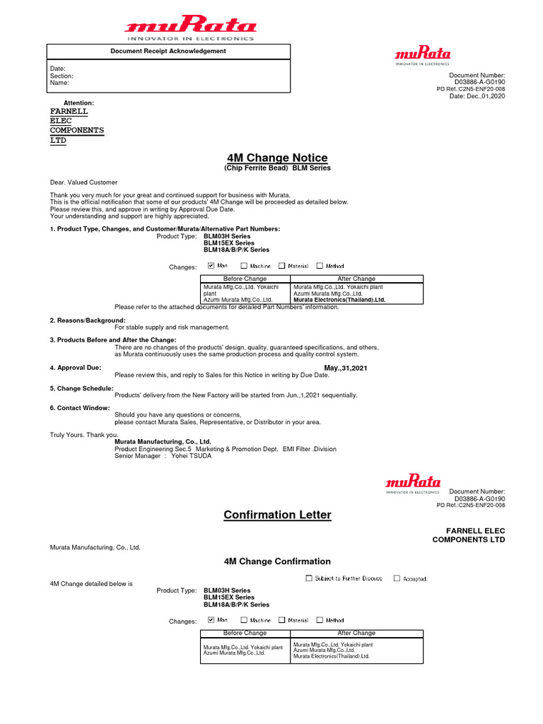 4M Change Notice: Farnell Elec Components LTD | PDF