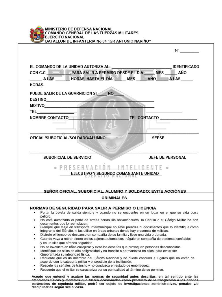 Normas de Seguridad para Permisos Militares | PDF | Militar