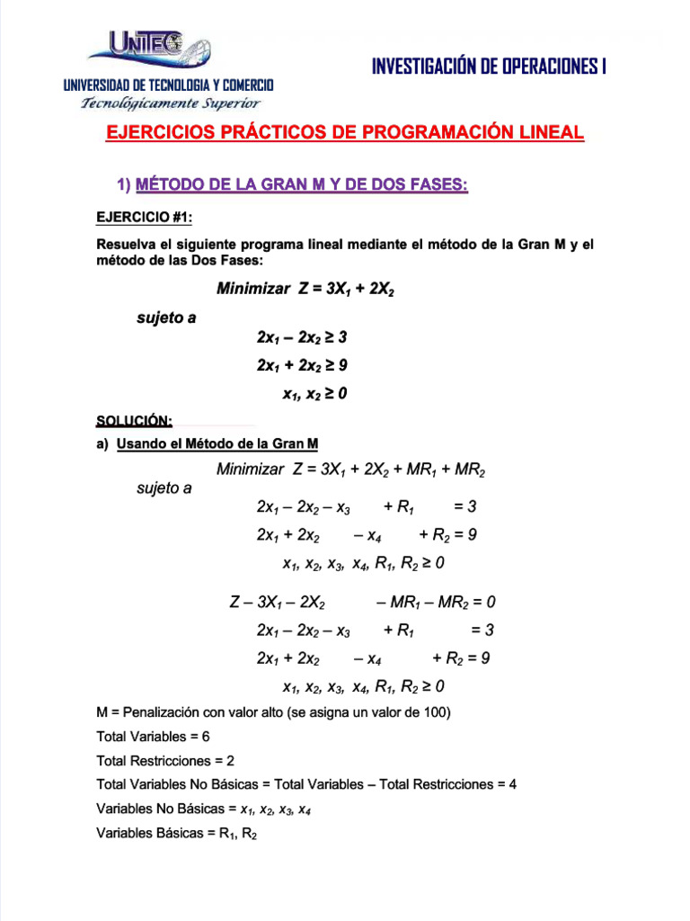 PDF Ejercicios Resueltos PL Metodos Gran M y Dos Fases Compress | PDF