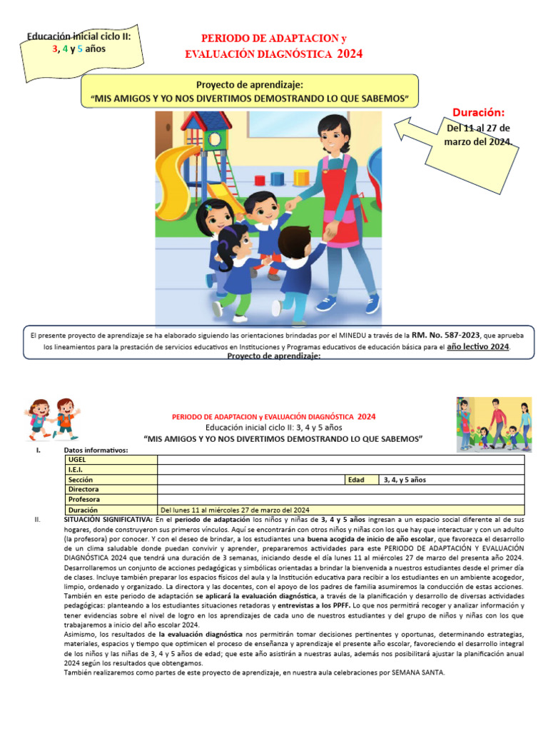 Adaptación y Evaluación Inicial 2024 | PDF | Evaluación | Educación de ...