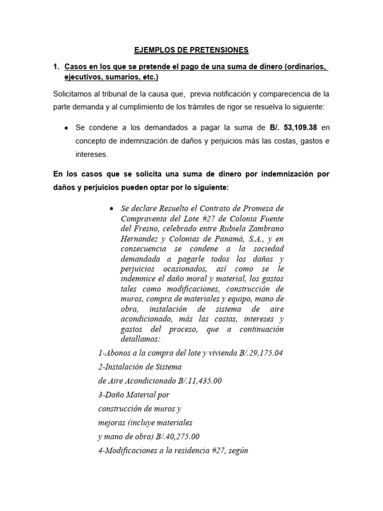 EJEMPLOS DE PRETENSIONES | PDF | Daños y perjuicios | Divorcio
