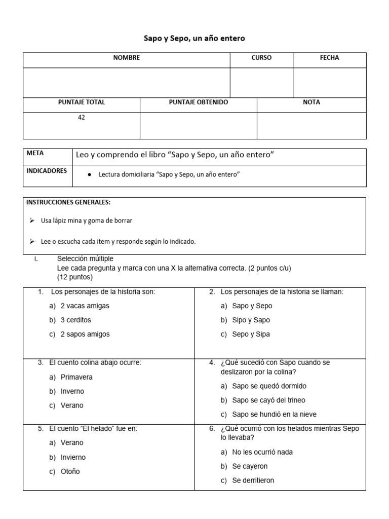 Evaluación Sapo y Sepo | PDF