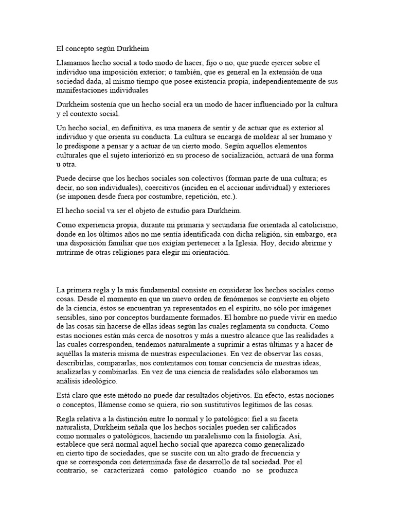Hechos Sociales según Durkheim | PDF | Emile Durkheim | Educación en ...