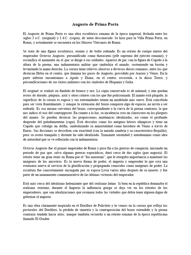 Análisis del Augusto de Prima Porta | PDF | Ciencias sociales | Historia