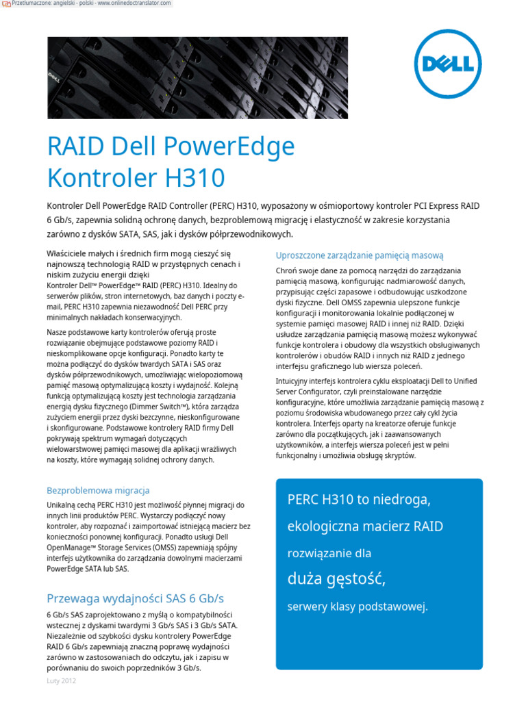 Dell Perc h310 Spec Sheet - En.pl | PDF