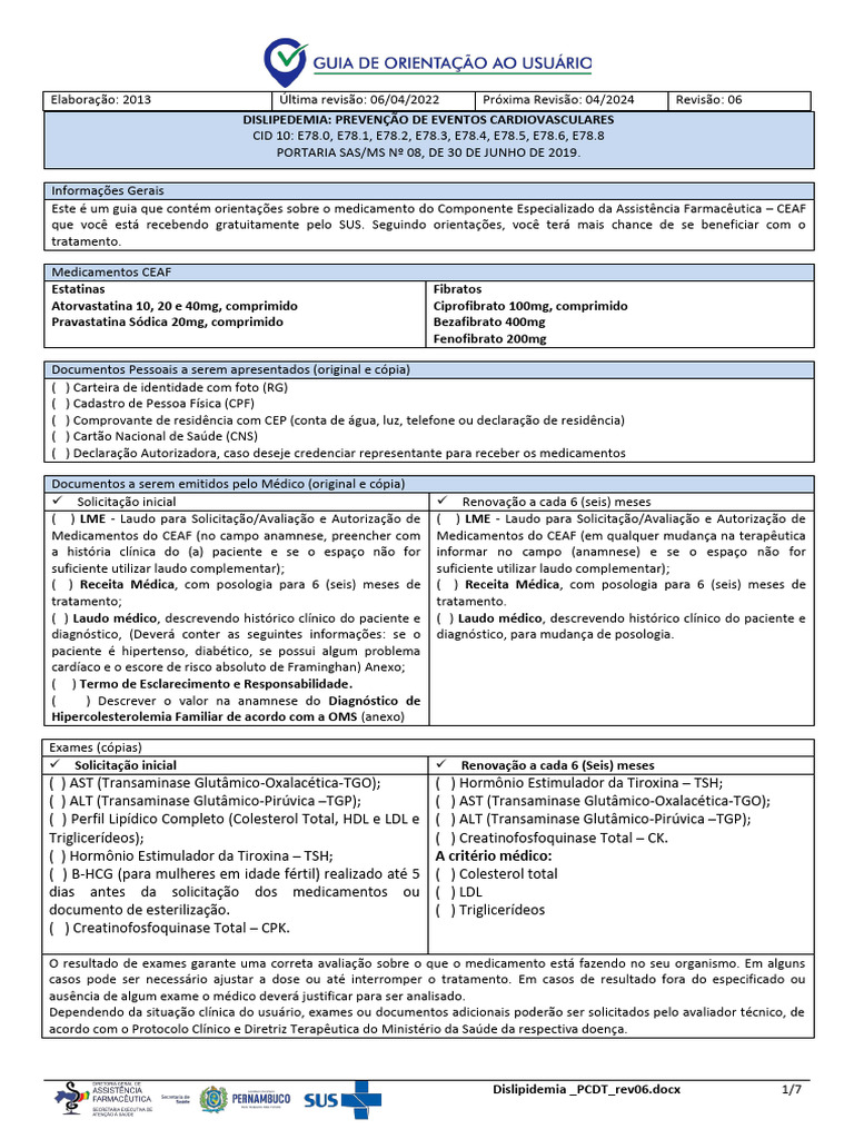 Dislipidemia PCDT Rev06 | PDF | Doença arterial coronariana ...