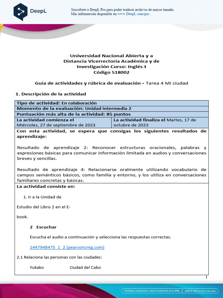 Activity Guide and Evaluation Rubric - Unit 2 - Task 4 - My City | PDF ...