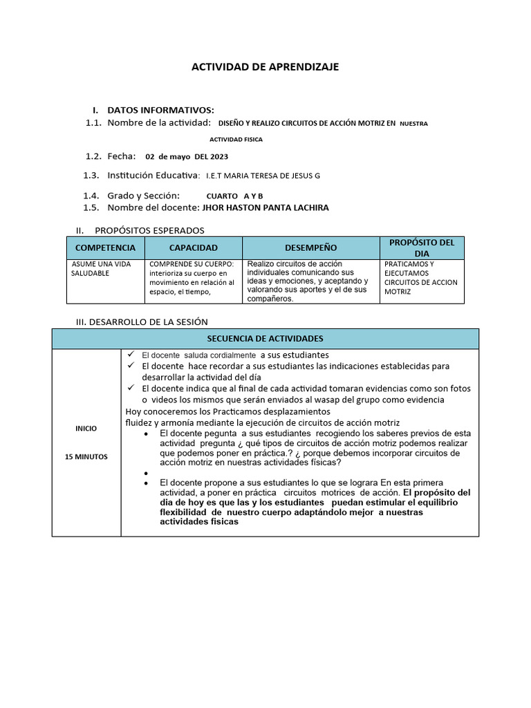 Activ. 02 DE MAYO de FISICA 2023 CUARTO A y B | PDF | Ciencia cognitiva ...