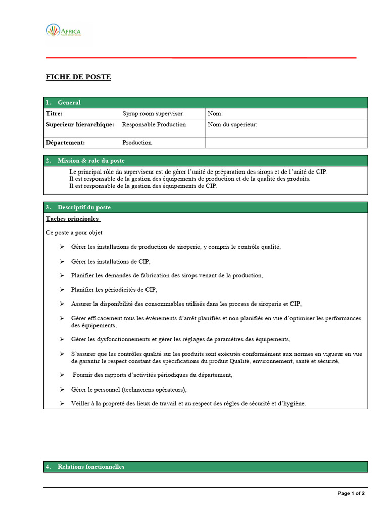 Superviseur de Siroperie et CIP | PDF