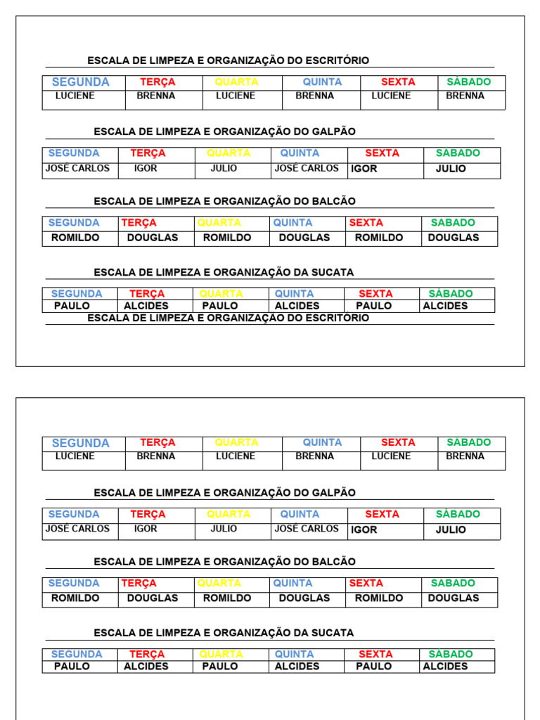 Escala de Limpeza e Organização Do Escritório | PDF | Arte