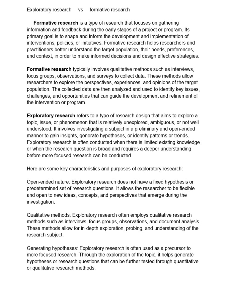 Exploratory vs. Formative Research Overview | PDF | Hypothesis | Qualitative Research
