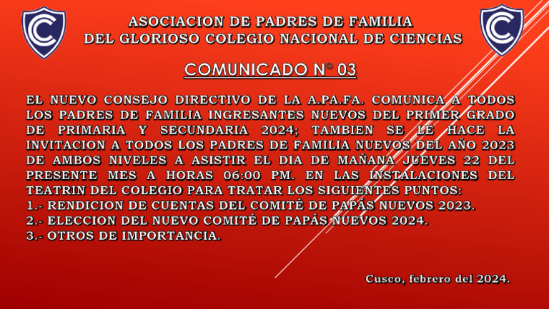 Comunicado 03 Apafa 2024 | PDF