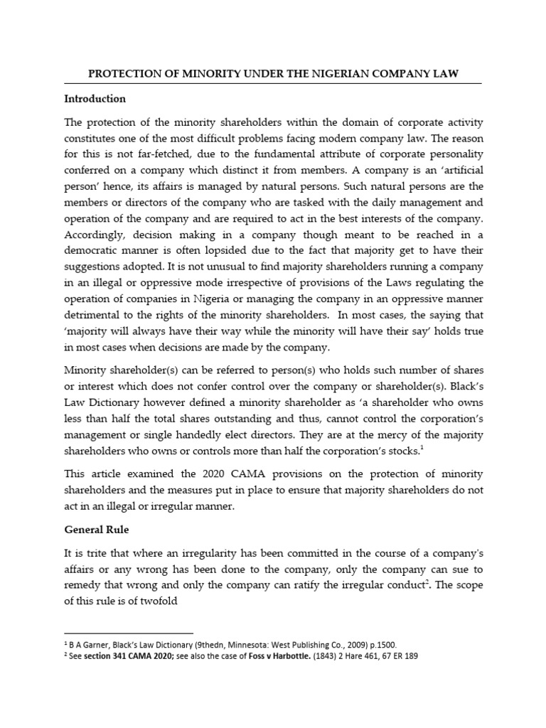 Minority Shareholder Protection in CAMA 2020 | PDF | Justice | Crime ...