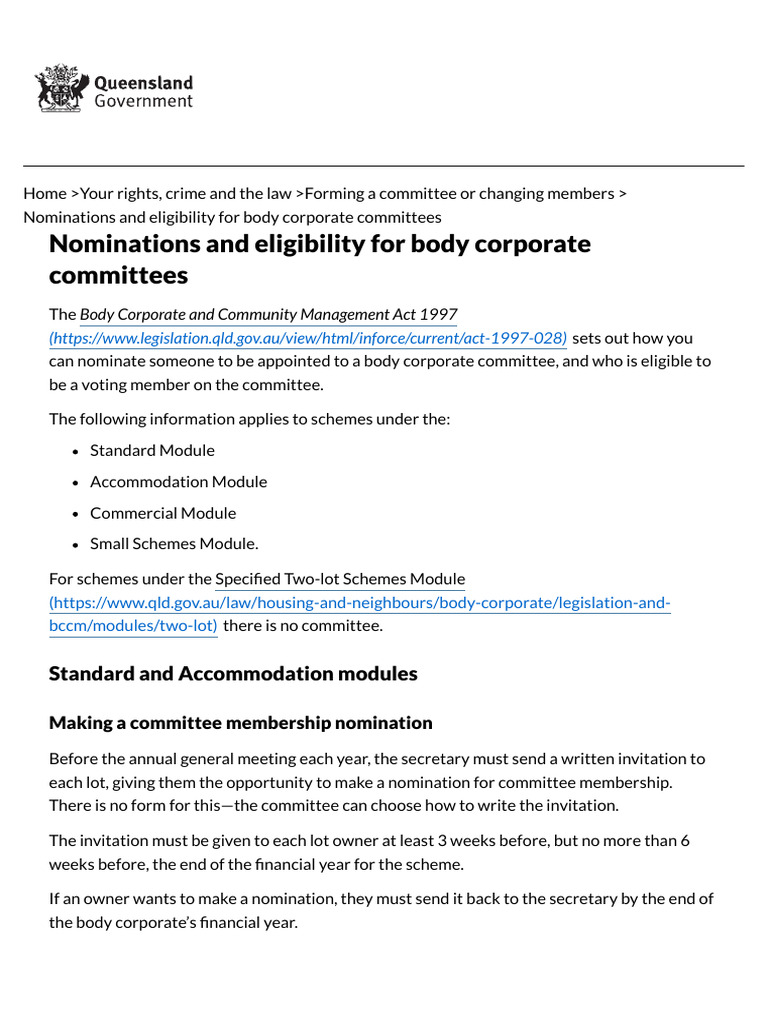Nominations and Eligibility For Body Corporate Co | PDF | Committee | Subsidiary