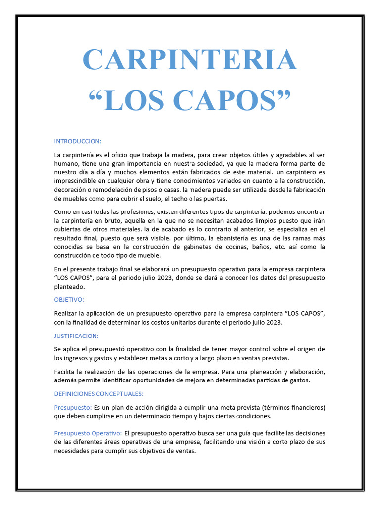 Carpinteria Los Capos... 1 | PDF | Presupuesto | Carpintería