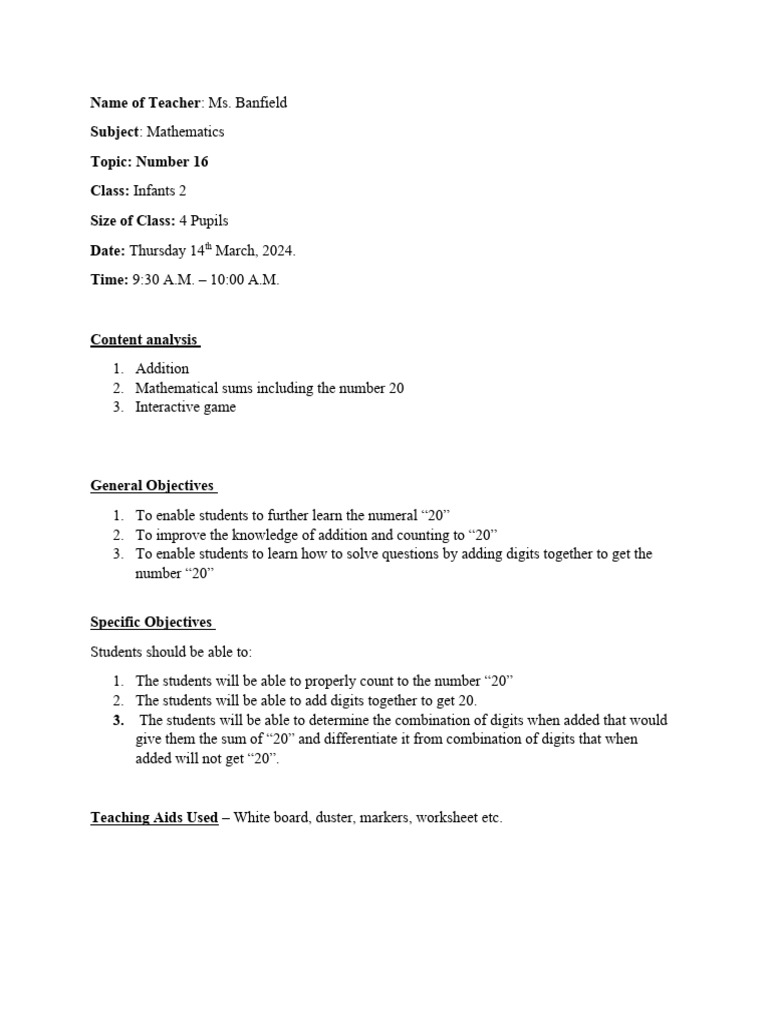 Math Lesson Plan | PDF | Teachers | Mathematics